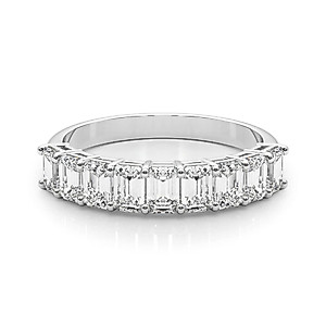 JewelMore 2 Carat Emerald Lab Grown 14K Diamond Nine Stone Anniversary Band for Women (F-G/VS-SI) White Gold 7