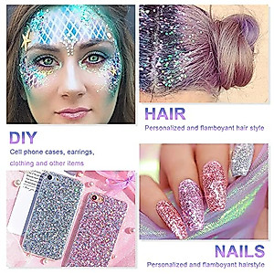 AOOWU Body Glitter Gel, 50ml Holographic Mermaid Sequins Glitter Chunky Cosmetic Glitter Face and Body Gel, Sparkling Festival Party Lotion Glitter for Face Body Eye Hair Nail Makeup and DIY Art