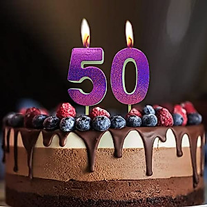 Number Candles Rainbow for Happy Birthday Cake Numbers Candle Cakes Topper Decorations Toppers Gift Wedding Party 1st First Glitter (0-9 10PCS Set, Purple Glitter)