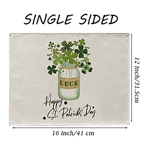 St Patricks Day Placemats Set of 4 Shamrock Bottle Luck Happy St. Patrick's Day Holiday Seasonal Dining Table Home Kitchen Decorations 12 x 16 Inch