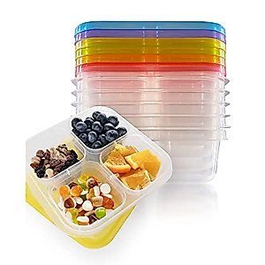 Finorder 6 Pack Snack Bento Box, 4-Compartment Reusable Snack Containers for Kids and Adults, Meal Prep Food Containers for School, Work and Travel (Classic Color Set)