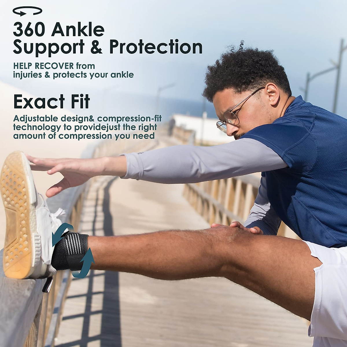 Achiou Ankle Compression Brace for Men & Wmen,Adjustable Ankle Support Brace (Pair),For Arch Support, Sprained Ankle, Achilles Tendonitis, Heel Spurs, Outdoor Sports, Joint Pain