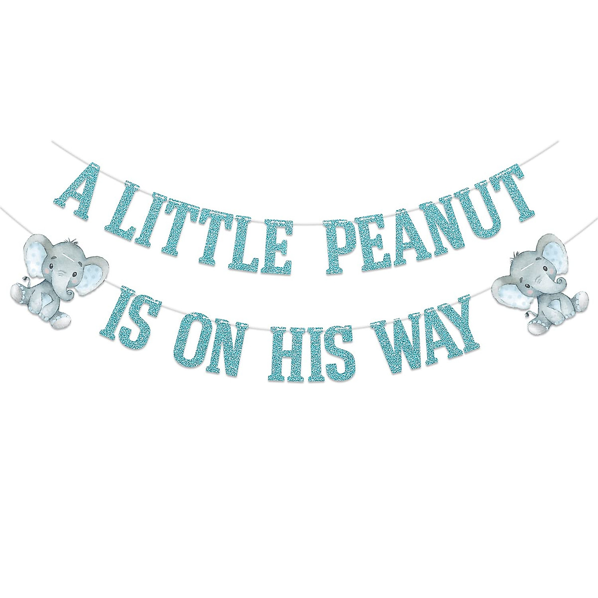 A Little Peanut is on His Way Banner, Baby Boy Elephant Baby Shower Decorations, Welcome Baby Boy Banner, Jungle Baby Shower Party Supply Blue Glitter