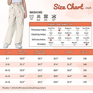 Rolanko Girls Parachute Pants, Cargo Pants for Girls Baggy Y2K Loose Jogger Trousers with Pockets for Kids (Beige, 8-10)