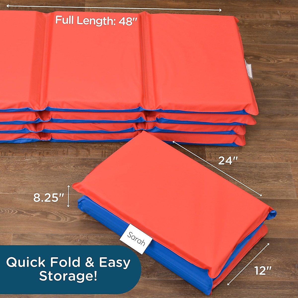 Children’s Factory 2 Inch Thick Rest Mats for Preschool, 4-Section Nap Mats for Daycare, Nursery, Classroom, Red-Blue, 5 count (Pack of 1)