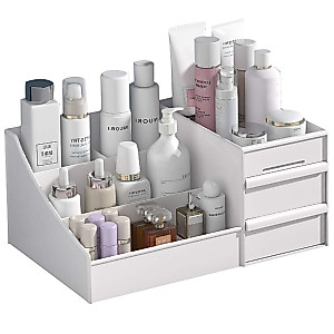 KUNZHAN Large Makeup Desk Organizer With Drawers,Desktop Finishing Dresser Skin Care Shelf,Cosmetics Storage Box for nail polish,Lipstick,Brushes,Jewelry