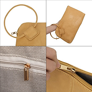 THOVSMOON Wristlet Clutch Purses for Women,Soft Vegan Leather Evening bag with Round handle,Large Zippered Bracelet Clutch (Yellow)