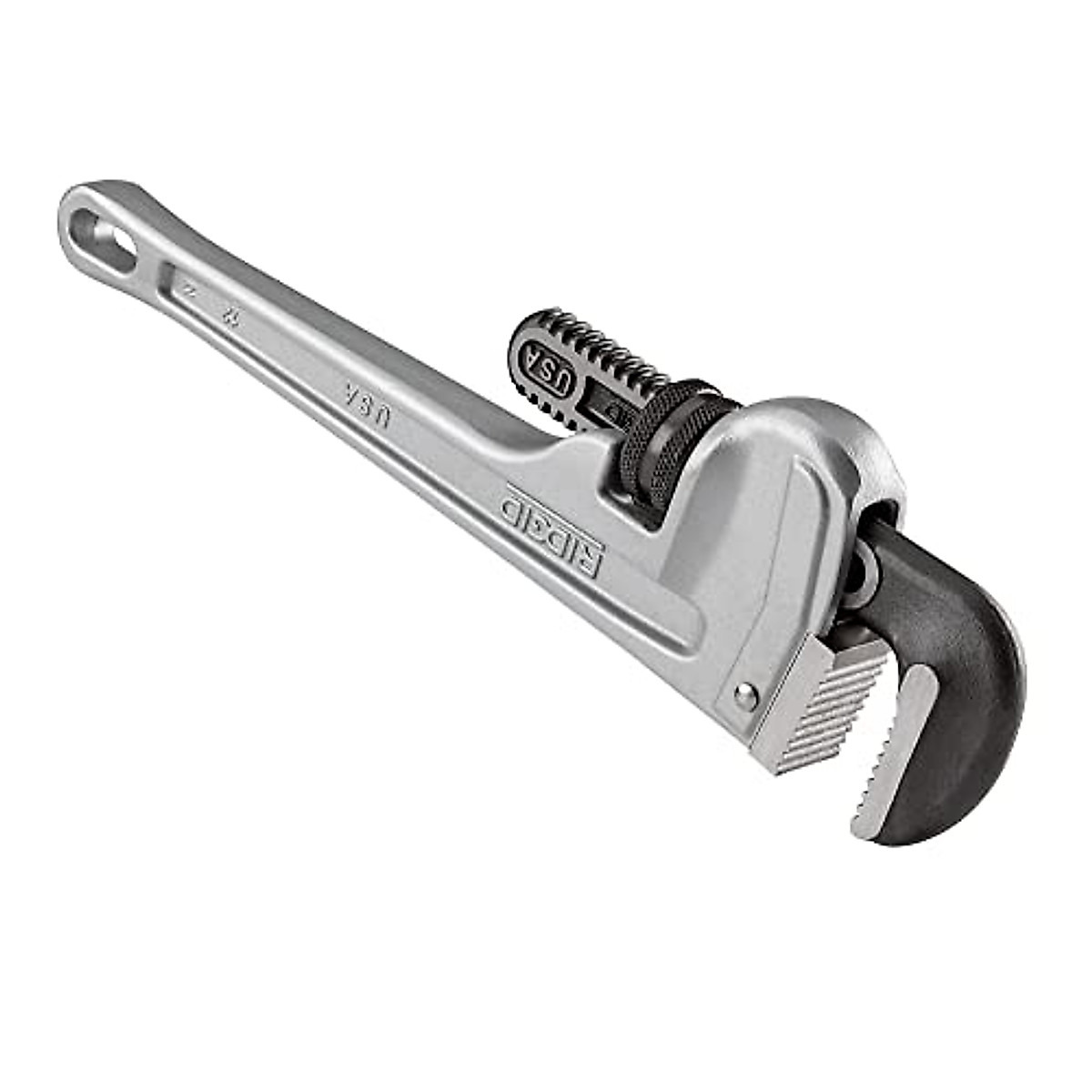RIDGID 47057 Aluminum Straight Pipe Wrench, 12" Sturdy Plumbing Wrench with Self Cleaning Threads and Hook Jaws