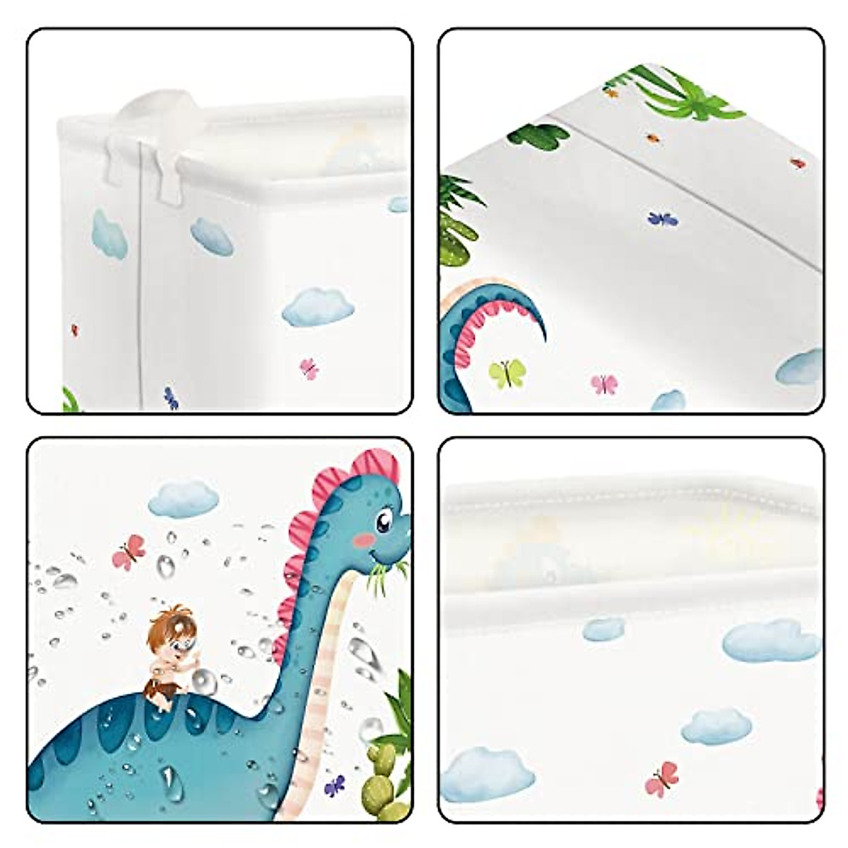 Clastyle Blue Dinosaur Baby Playing Trees Shelf Basket for Kids Room Butterflies Clouds Rectangle Book Toy Clothes Cube Storage Basket, 36L