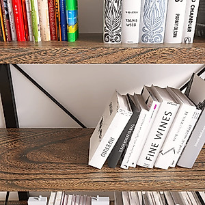 LZ-DONGMAN 5-Tier Bookshelf Large Etagere Book Shelves,Industrial Style Bookcase and Book Shelves,Open Large Real Wood Bookshelfs,Retro Brown for Living Room Office, Retro Brown (LZ01-5tier-PLUS)