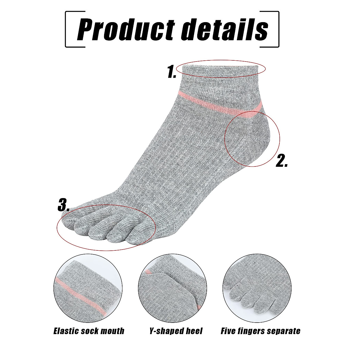 Bencailor 4 Pair Women Five Toe Socks Cotton Toe Socks Athletic Running Long Split Toe Women's Cotton Crew Ankle Socks(Black, White, Grey, Khaki)