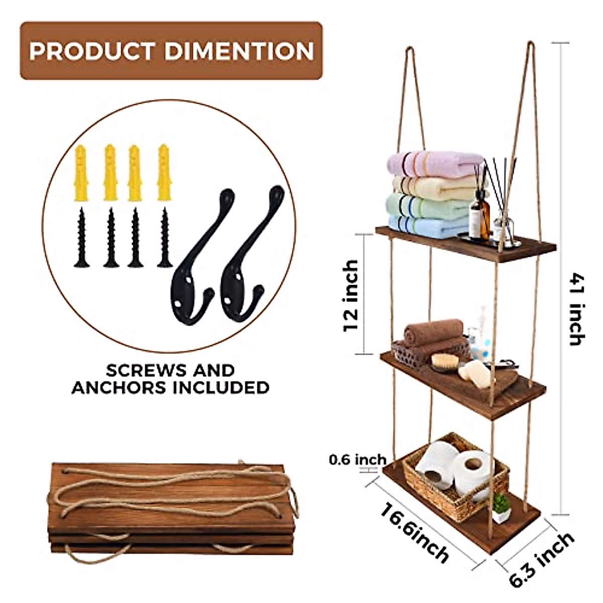 Bathroom Shelves Over Toilet Bathroom Organizer – Bathroom Wall Shelf Toilet Organizer – Rustic Farmhouse Bathroom Decor – Over Toilet Storage Ladder Shelf – Hanging Shelves Bathroom Space Saver