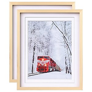 Egofine 16x20 Poster Frame Set of 2 Solid Wood Frame with Plexiglass Matted for 11x14/12x16 for Wall Mounting Hanging Picture Frame Vertically or Horizontally, Natural Wood