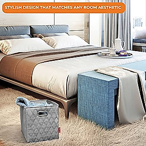 JIAessentials 11 inch Gray Foldable Diamond Patterned Faux Leather Storage Cube Bins Set of Two with Handles for living room, bedroom and office storage
