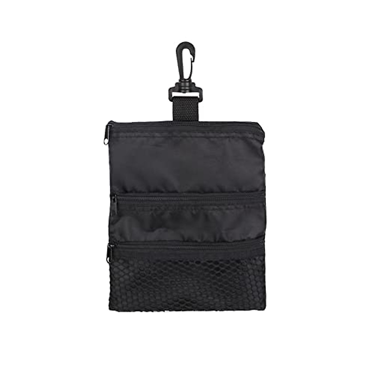 Tee Pouch, Black Multi-Pocket Zipper Ball Tee Handbag Portable Ball Accessories Pouch with Clip