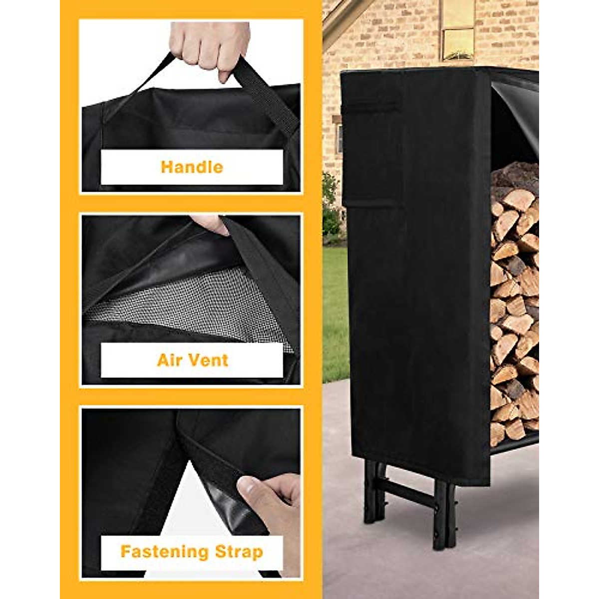 GASPRO 8FT Firewood Rack Outdoor with Cover, Adds Sturdy Middle Upright, Heavy Duty Steel Log Rack Wood Holder, Easy to Assemble