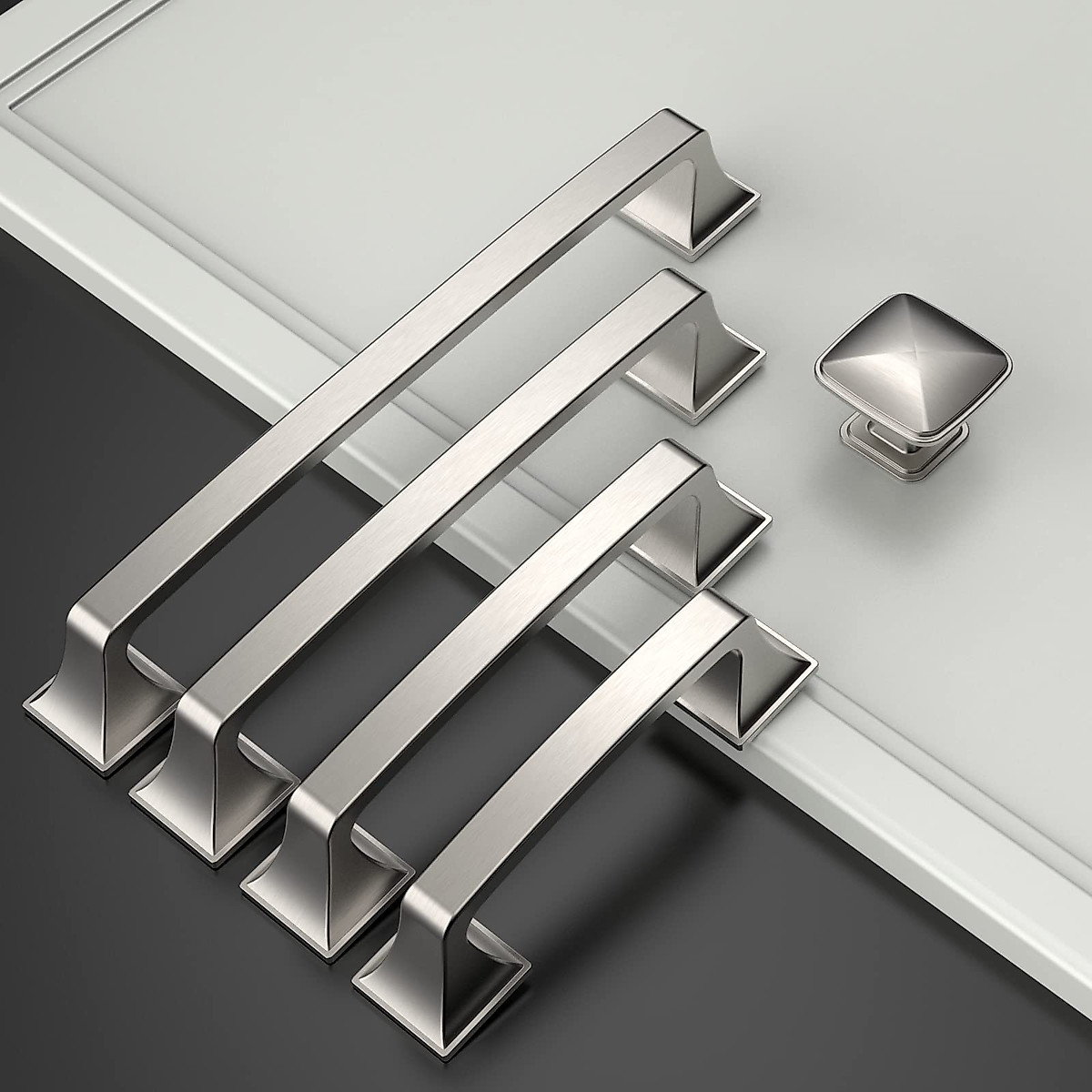 Amerdeco 10 Pack Brushed Satin Nickel 3.75 Inch(96mm) Hole Centers Kitchen Cabinet Pulls Hardware Kitchen Handles for Cabinets Cupboard Handles Drawer Pulls