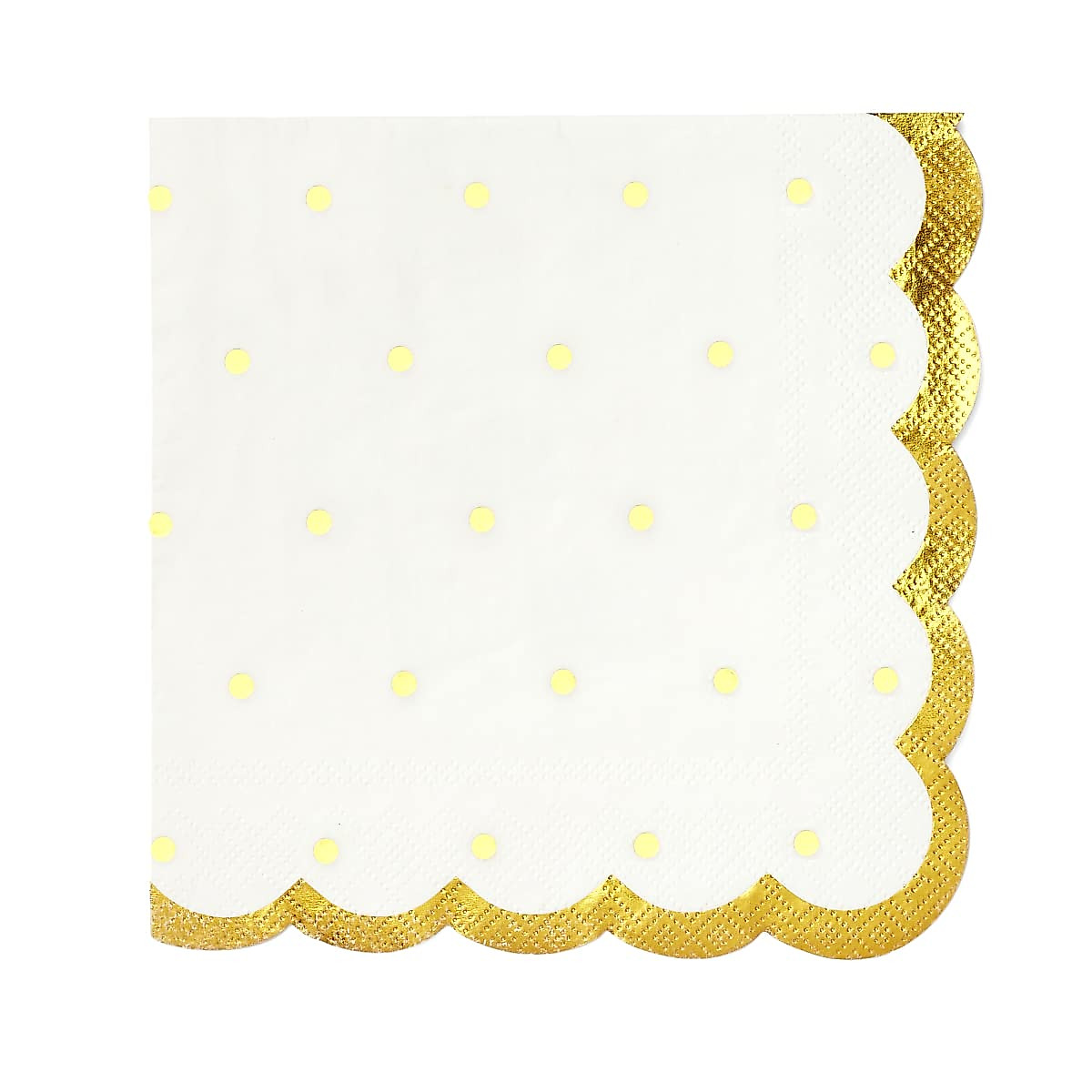 100 Pack White Scalloped Napkins with Gold Foil Edges and Dots for Wedding, Bridal, Baby Shower, Christening, any Occassion, Dinner Luncheon (3-Ply, 6.3 x 6.3 In)