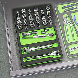 Polar Whale Tool Drawer Organizer Socket Holder Insert Green and Black Durable Foam Strong Tray 15 x 10 Inches Holds 30 Sockets and More Fits Craftsman Husky Kobalt Milwaukee and Many Others