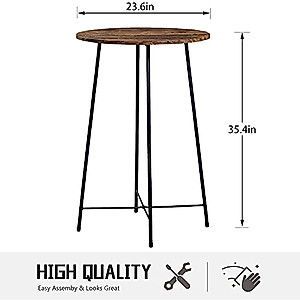 VECELO 23.6" Round Bar Table, Modern Bistro Pub Dining Room Furniture, Counter Height Wood Top for Breakfast Dinner Nap Conference, Easy Assembly,Brown