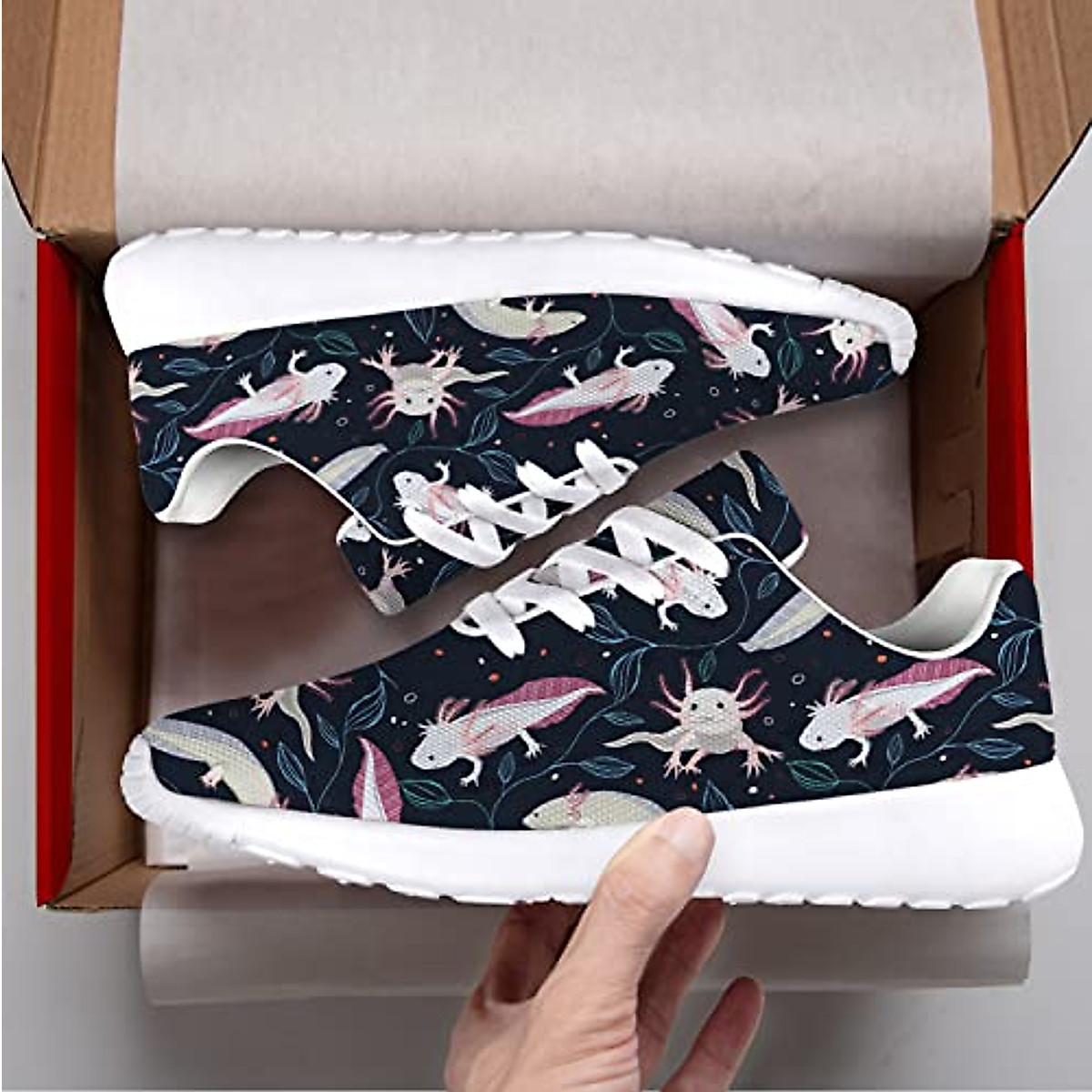 vogiant Womens Tennis Shoes Casual Lightweight Sneaker Soft Comfortable Running Shoes Axolotl Print,US Size 10 Women/8.5 Men Black