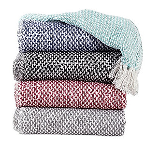 DII 100% Cotton Basket Weave Throw for Indoor/Outdoor Use Camping Bbq's Beaches Everyday Blanket, 50 x 60, Woven Stripe
