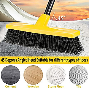 Push Broom Outdoor Indoor Broom 12" Wide,59" Long Handle with Stiff Bristles for Cleaning Scrubbing Deck Driveway Yard Patio Wood Stone Tile Floor