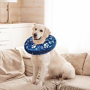 SCENEREAL Dog Cone Alternative After Surgery Donut Collar, Soft Pet Recovery Pillow Collar for Medium Large Dogs, Inflatable Adjustable Neck Collars to Prevent Licking, Bone and Paw Print E-Collars