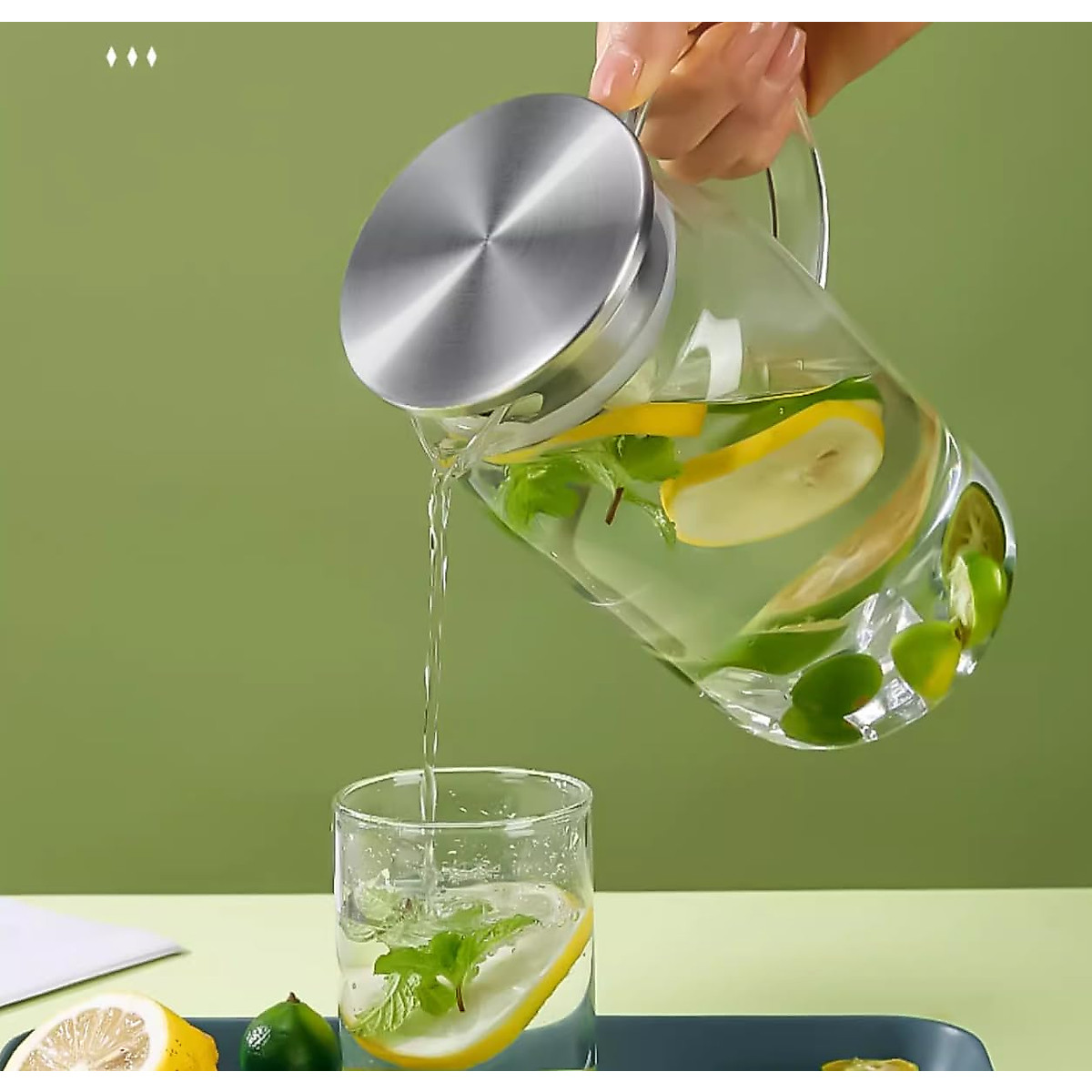 Glass Pitcher，85oz/2500ml Jug with Lid,Glass Carafe for Hot/Cold Water, Iced Tea Pitcher, Pitcher for Coffee