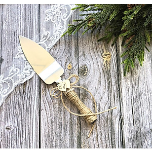 Abbie Home Wedding Cake Knife and Server Set with Burlap Twines Handle for Garden Wedding Ceremony (ZY-L26)