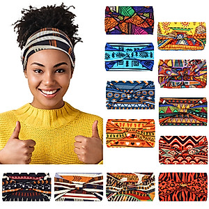 Censen 12 Pcs African Headbands for Women - Chiffon Knotted Assorted Bandeau Headbands Wide Yoga Elastic Hair Wraps - Hair Accessories for Girls Lady Running (Vivid)