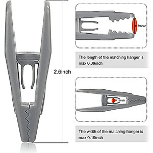 Tinfol 20pc Grey Plastic Hanger Clips - Strong Pinch Grip Clips for Use with Slim-line Clothes Velvet Hangers, Multi-Purpose Finger Clips for Home