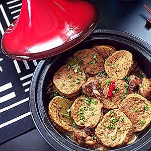 Thickened Cast Iron Tagine Pot, with Gloves Potholder, for Different Cooking Styles and Temperature Settings, Enameled Tajine, Oven Safe Dish Clay / 27cm with Thermal Board/Red