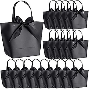 20 Pcs Gift Bags with Handles Cute Party Favor Bags Treat Bags for Birthday Party Paper Bridal Shower Favor Bags Ribbon Bow Gift Wrap Bags for Wedding Valentine's Day (Black, Small)
