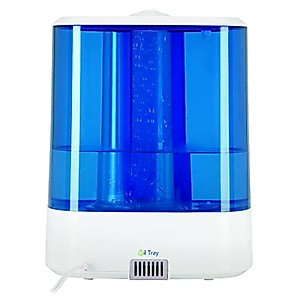 PureGuardian H5225WCA Ultrasonic Warm & Cool Mist Humidifier, 100 Hrs. Run Time, 2 Gal. Tank, 560 Sq. Ft. Coverage, Quiet, Filter Free, Silver Clean Treated Tank, Essential Oil Tray, White/Blue
