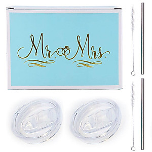 Sparkle Moment Mr and Mrs Est 2022 Wedding Gift Set -12 oz Stainless Steel Wine Tumbler/Cup/Mug/ Bridal Shower/Bride to be/Engagement/Bachelorette Party for Newlyweds Couples (12 oz, Black & White)