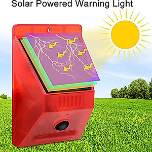 Aolyty Solar Warning Light with Motion Detector Remote Control, IP65 Waterproof Solar Alarm Light 4 Work Modes 129db Sound Security Siren Light for Home, Farm, Barn, Villa, Yard, Hacienda