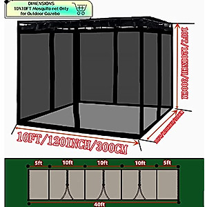 Mosquito Net for 10x10 Canopy Tent,Replacement Mosquito Netting for Gazebo Netting Screen Mosquito Screen Canopy for Camping for Patio Tent 10x10' (Mosquito Netting Only, Black 2)