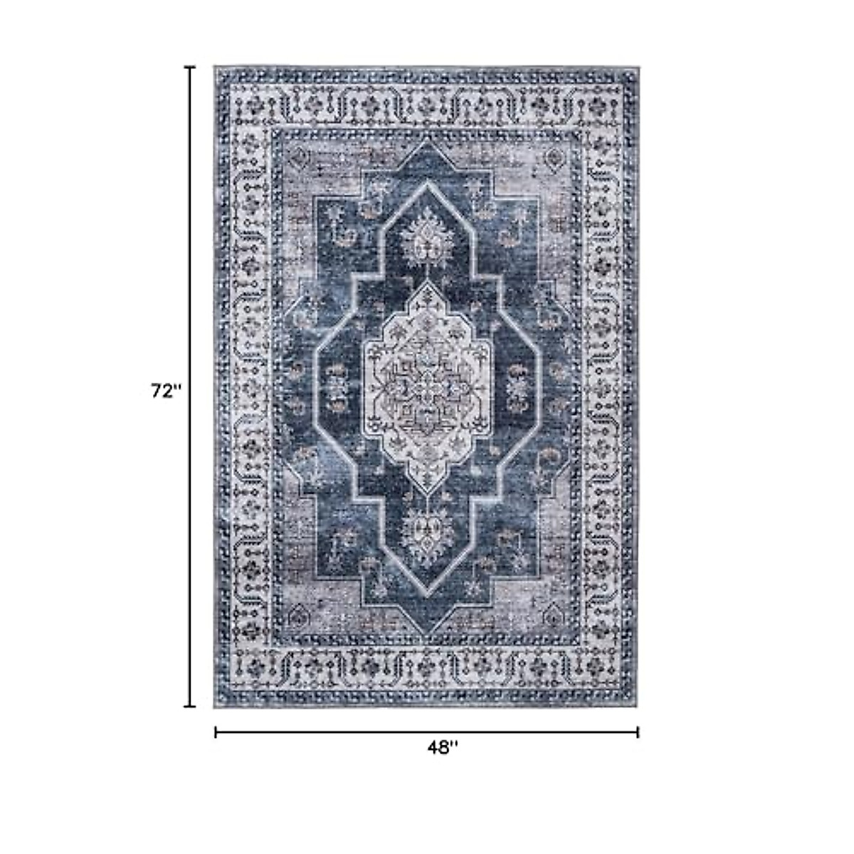 nusoarug 4x6 Area Rugs, Stain Resistant Machine Washable Rug, Anti Slip Rugs for Living Room, Boho Carpet Area Rugs Navy Blue, 4'x6'