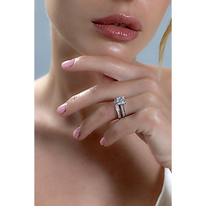 1.5 Carats Sterling Silver Cubic Zirconia Bridal Set Engagement Wedding Ring Bands Princess Cut