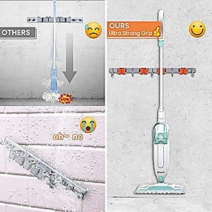 MOHOO 2 Pack Broom Holder Wall Mount Stainless Steel Wall Mounted Storage Organizer Heavy Duty Tools Hanger with 4 Racks 6 Hooks for Bathroom Kitchen Office Closet Garden