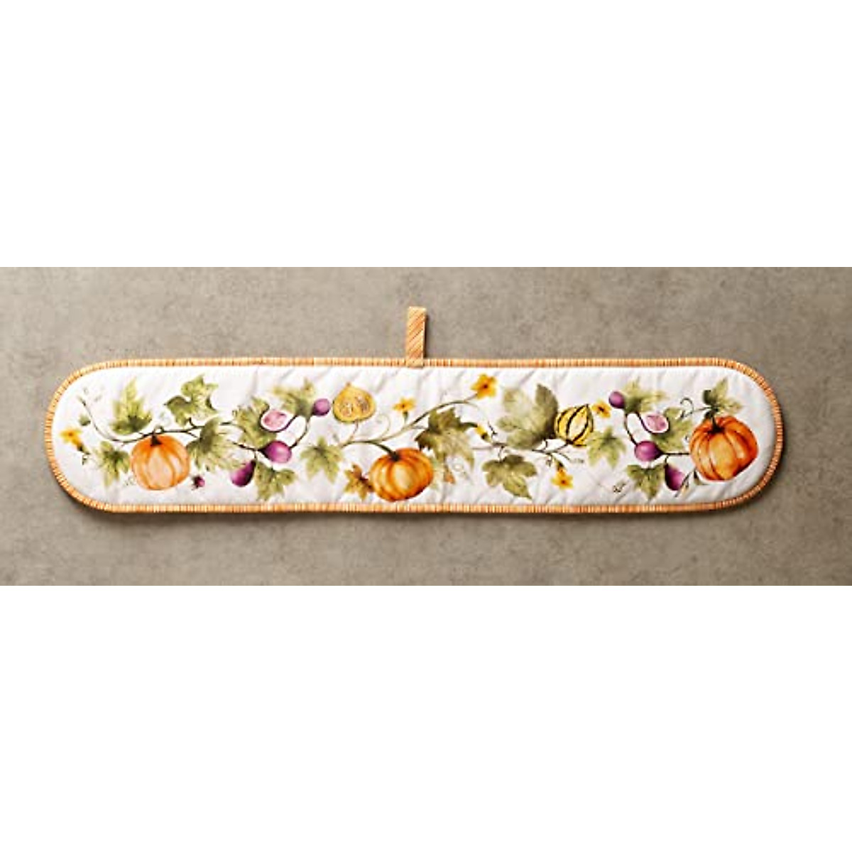 Maison d' Hermine Double Oven Gloves 7"x35", 100% Cotton Heat Resistant Oven Mitt Cooking Gloves with Loop, Handling Hot Pan, Pumpkin Garden - Cloudy Cream-Thanksgiving/Christmas