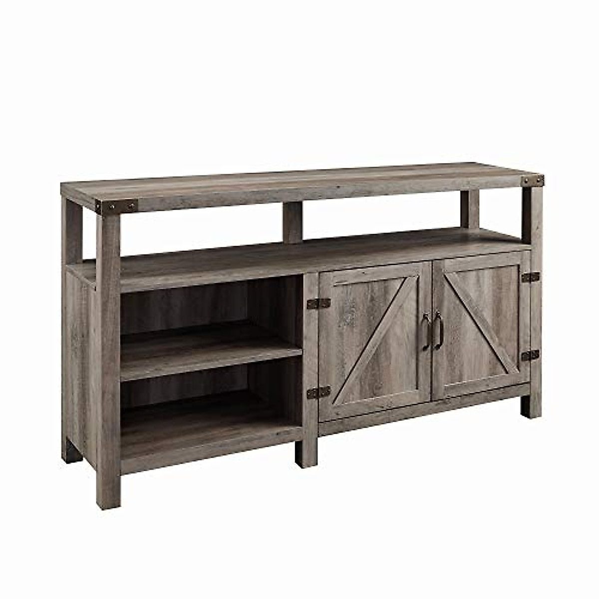 Walker Edison Georgetown Modern Farmhouse Double Barn Door Highboy Storage TV Stand for TVs up to 65 Inches, 58 Inch, Grey Wash