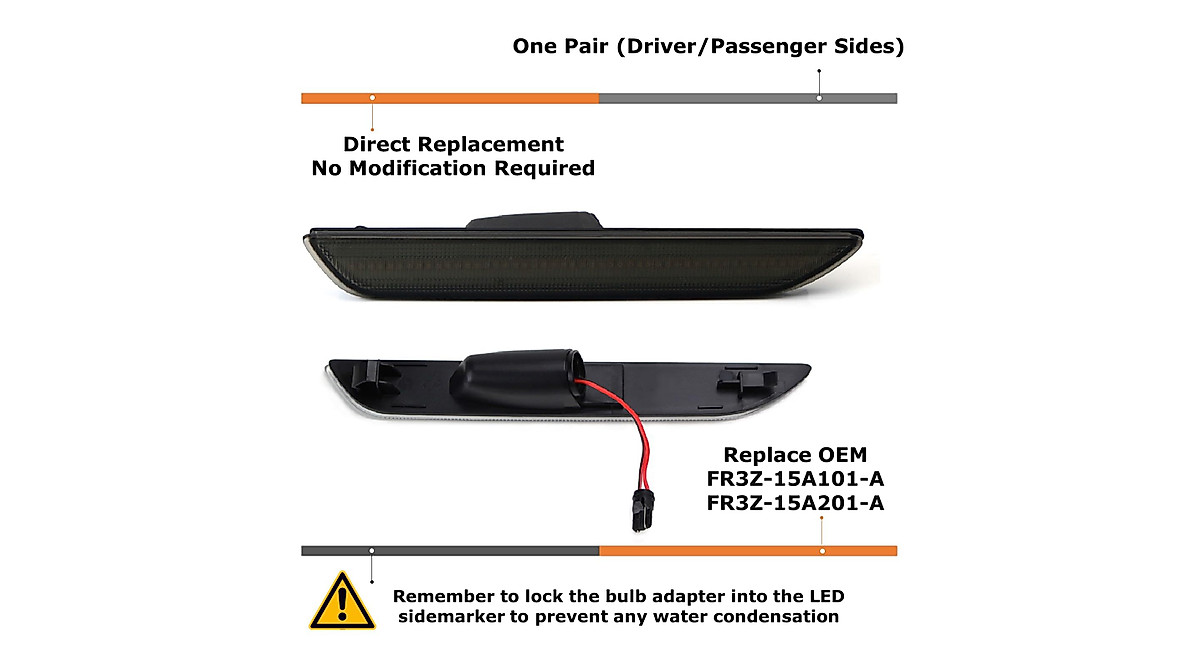 iJDMTOY Smoked Red LED Rear Side Markers for 2015+ Mustang