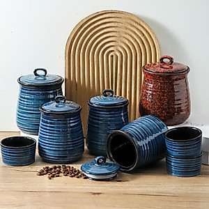 Tikooere Ceramic Kitchen Canister, Large Food Storage Jar with Aritight Lid for Coffee,Tea,Sugar,Flour,Cookie,Candy,Cereal,Dog Treat, 35 oz Coffee Canister for Kitchen Countertop, Blue