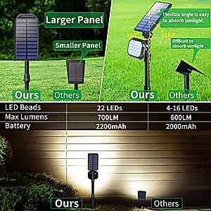 JSOT Solar Spot Lights Outdoor, 700 Lumen Solar Lights Outdoor Waterproof, Solar Powered Spotlight Landscape Lighting for Outside House Garden Yard Backyard Driveway Tree (Cool Light, 4 Pack)