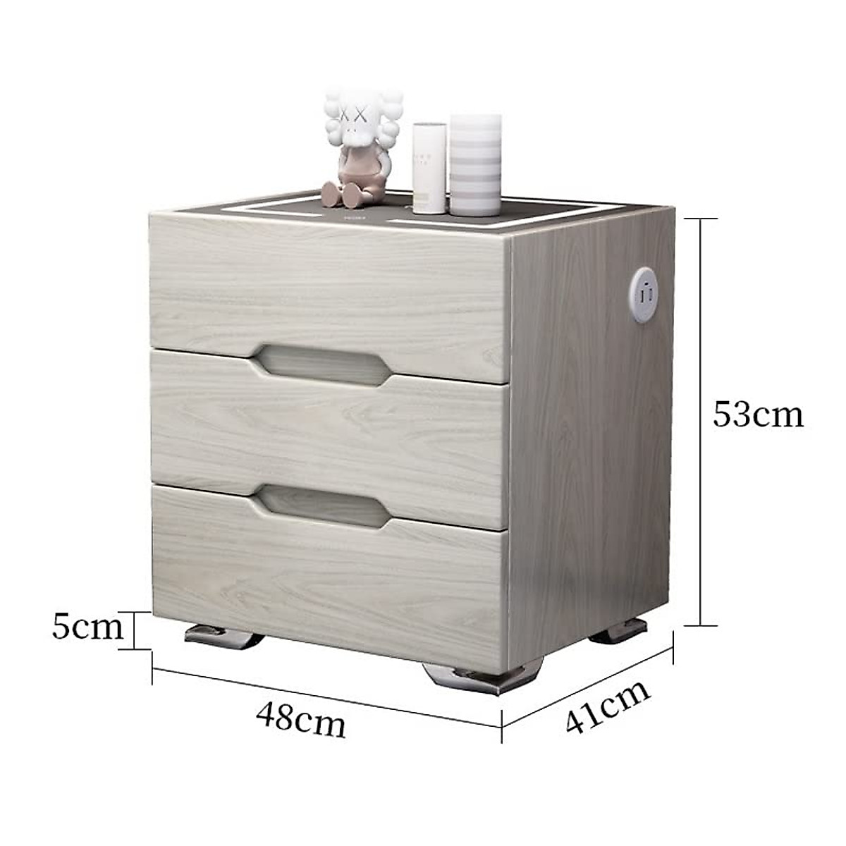 XXXDXDP Table Chevet Intelligente avec Double Chargeur USB Meuble 3 Tiroirs Multifonction Capteur Main LED Rechargeable