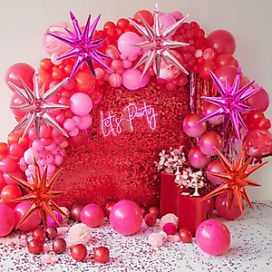 HILAVO 6PCS Star Balloons, 22Inch Huge Hot Pink Red Pink Explosion Star Balloon Foil Spike Balloons Star Cone Balloons for Girls Women Birthday Bridal Shower Valentine's Day Party Decorations