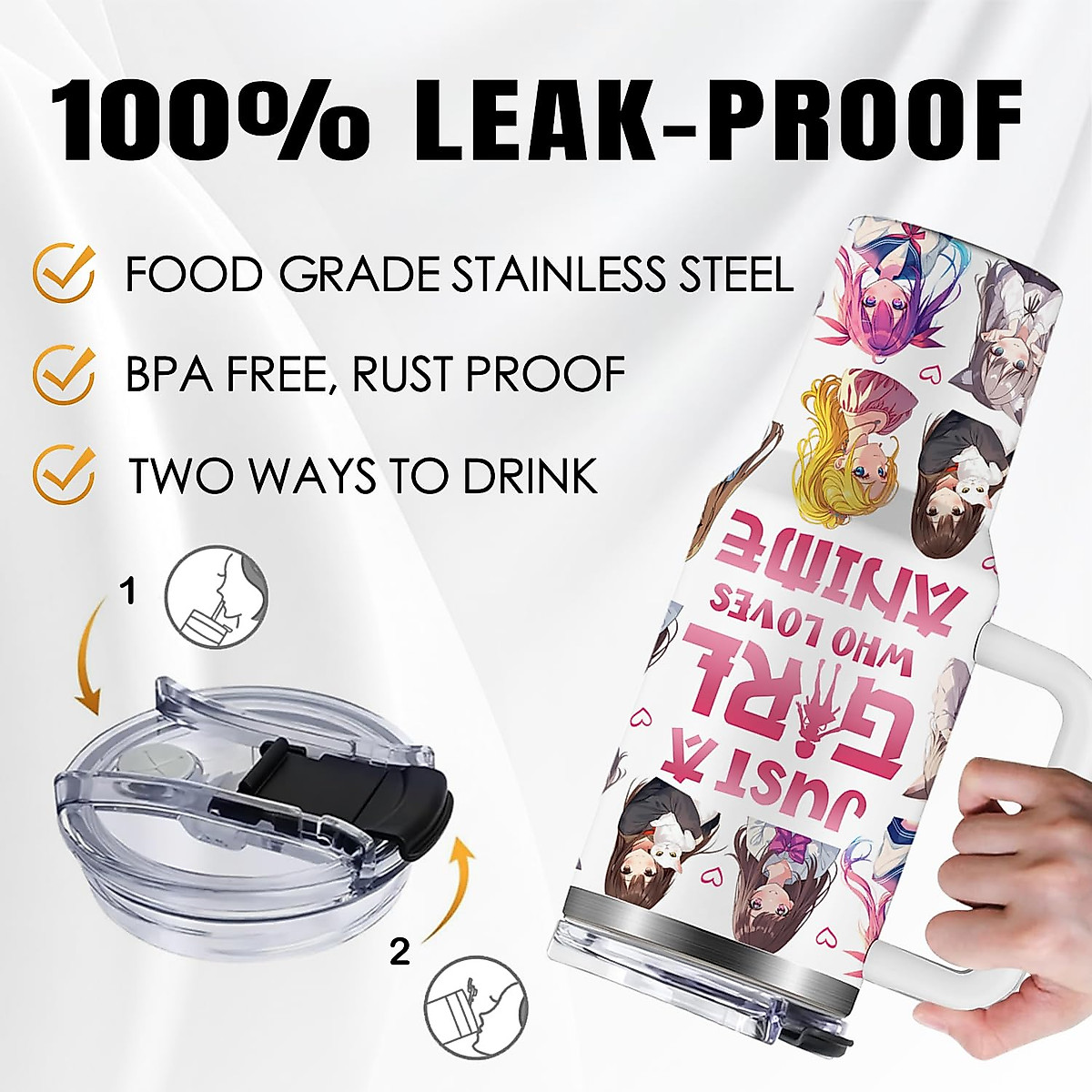 NIAXAUYT Anime Gifts for Women Girls, 40oz Just A Girl Who Really Loves Anime Tumbler With Handle, Birthday Gifts for Anime Lovers/Fans Girls Cup, Anime Themed Gifts Ideas for Teen Sister Friends Mug