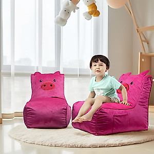 Recaceik Kids Bean Bag Chair, Soft Memory Foam Filled Bean Bag Seat for Baby Girl/Boy, Animal Bean Bag Chair with Removable Cover and Top Handle, Cartoon Sofa for Nursery, Playroom, Living Room
